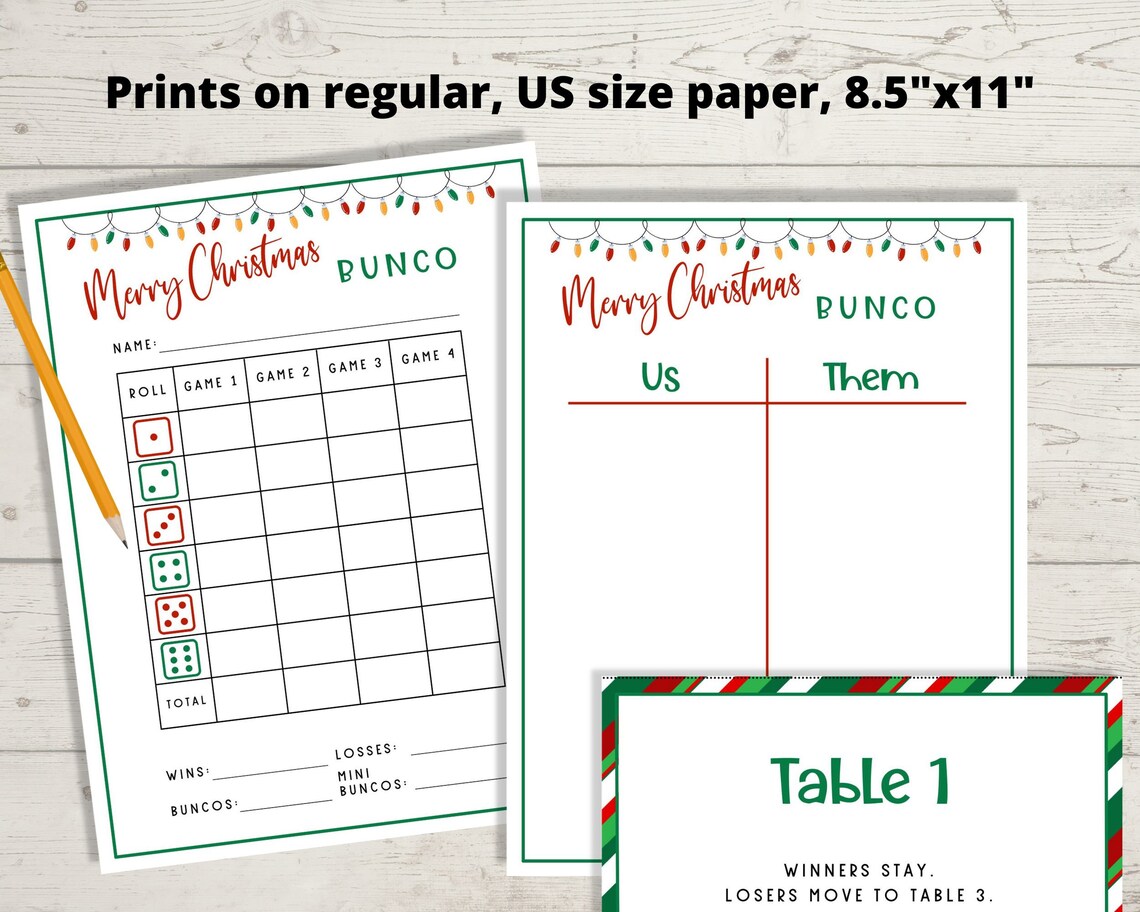 Christmas Bunco - Winter Bunco Score Cards, Printable Bunco Game, Merry ...