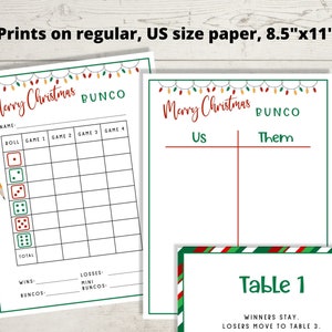 Christmas Bunco - Winter Bunco Score Cards, Printable Bunco Game, Merry ...