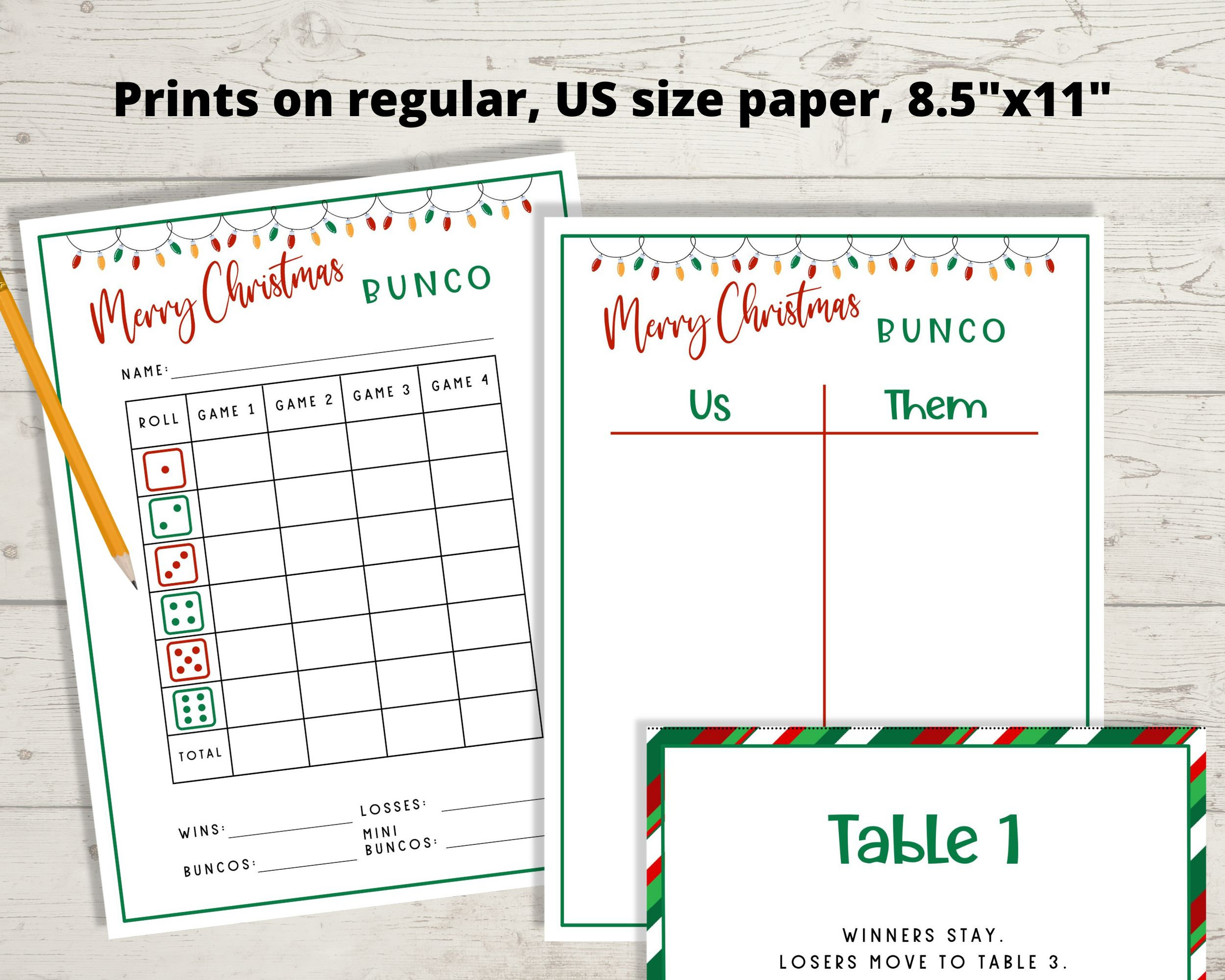 Christmas Bunco - Winter Bunco Score Cards, Printable Bunco Game, Merry ...