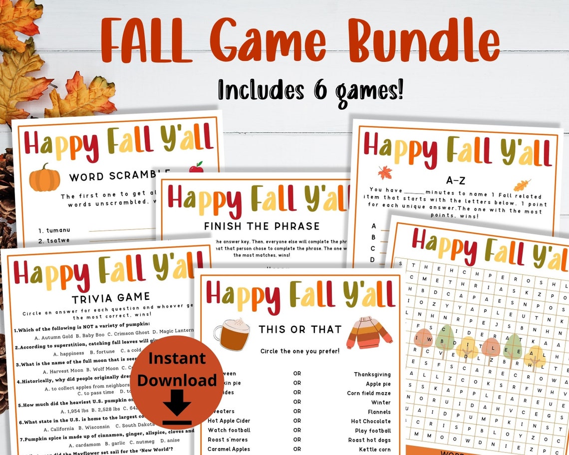 Fall Game Bundle Autumn Games Bundle Fall Activites for - Etsy