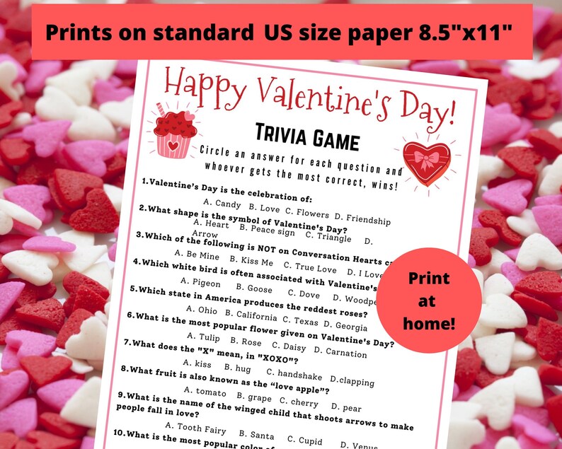 Valentine Trivia Game - Valentines Trivia, Valentine Party Game ...