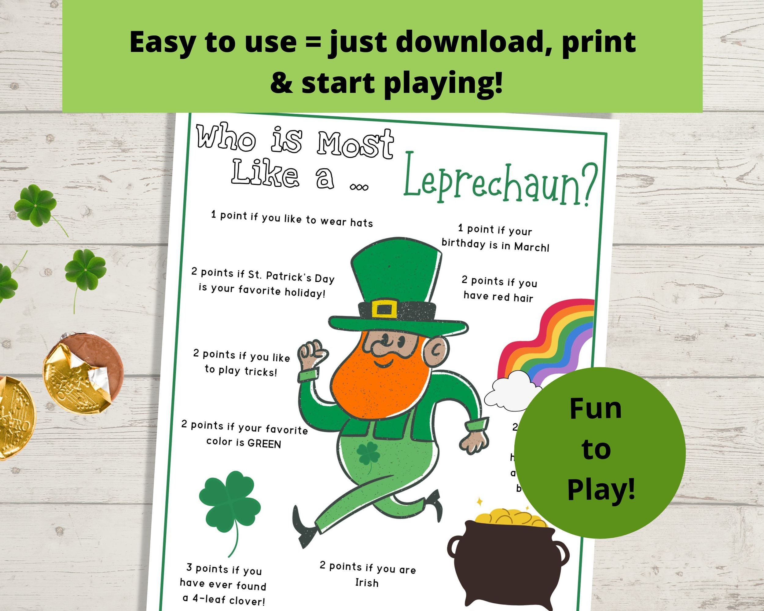 Who is Most Like a Leprechaun Game - Leprechaun Game, St Patricks Day ...