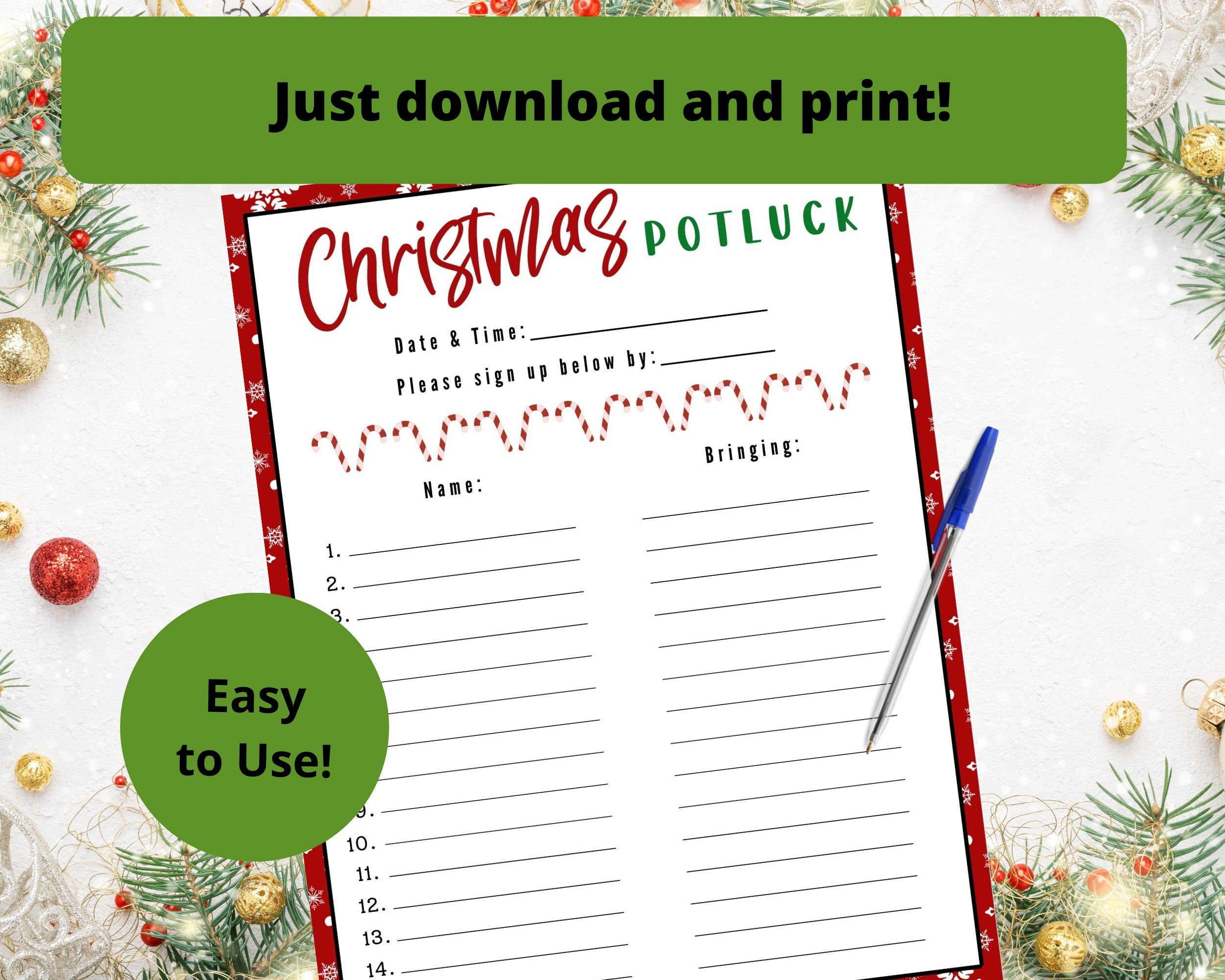 Christmas Potluck Signup - Sign up Sheet, Christmas Potluck Sign up ...