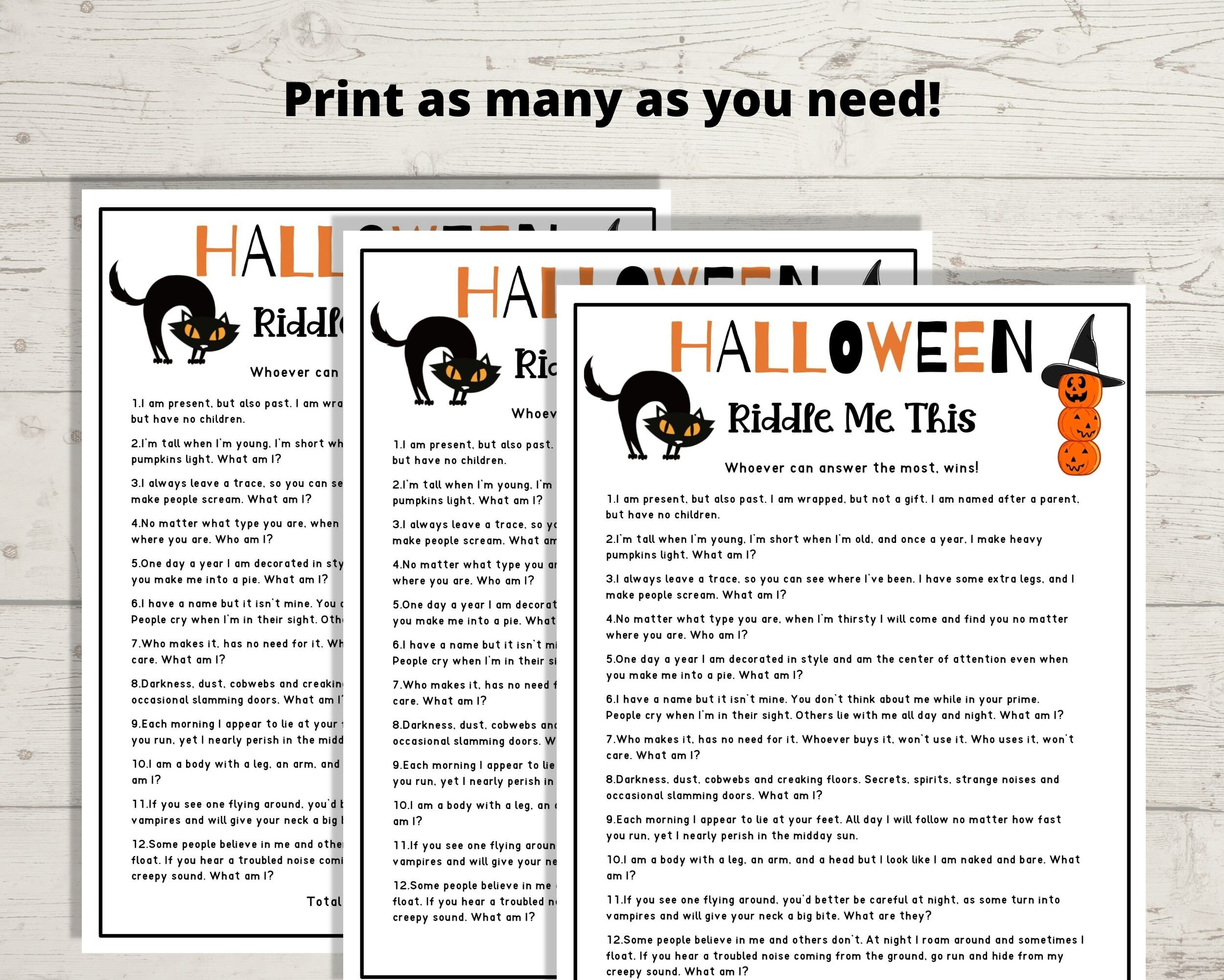 Halloween Riddle Me This Game - Halloween Party Game, Halloween ...