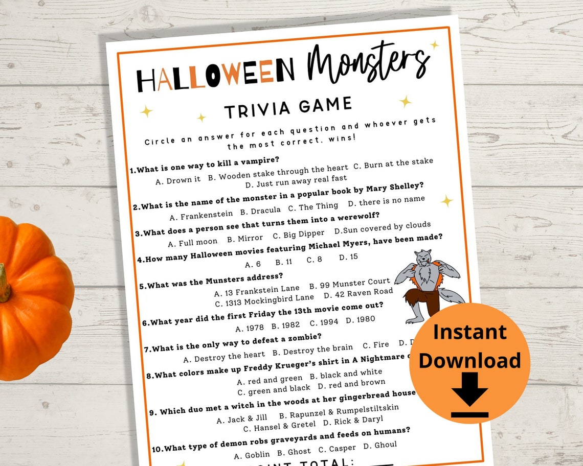 Halloween Trivia - Halloween Game Night, Monster Game, Halloween Quiz ...