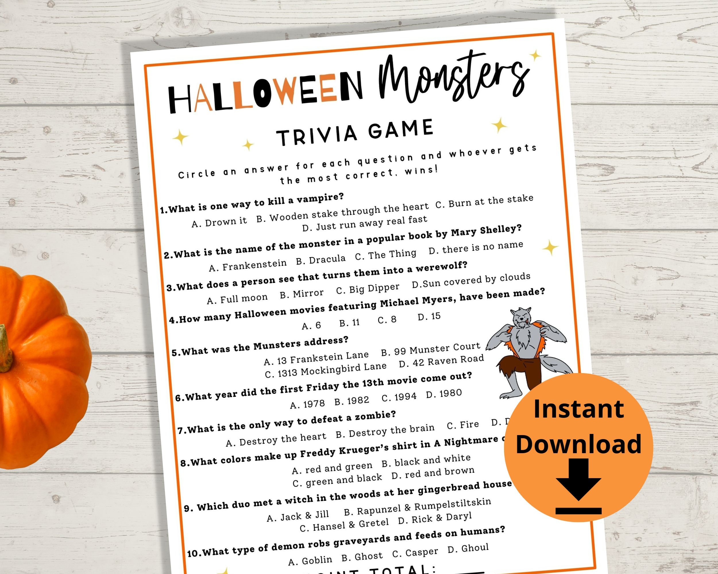 Halloween Trivia Monster Game Halloween Quiz Monster - Etsy