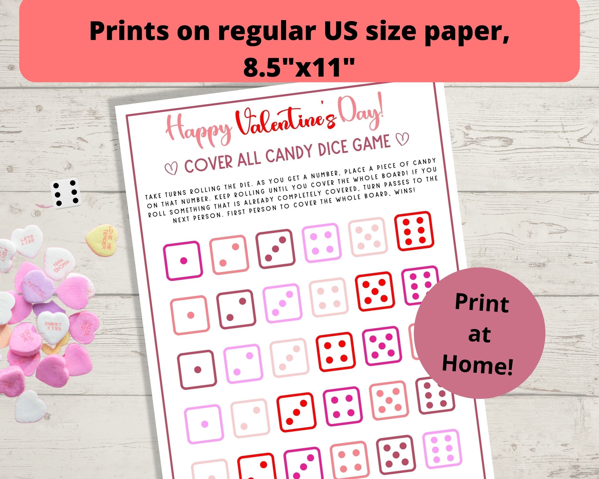 Valentine's Day Cover All Candy Dice Kid's Game - Valentine Dice Game ...