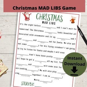 Christmas Mad Libs Game - Children's Holiday Party Game, Kids Madlibs ...