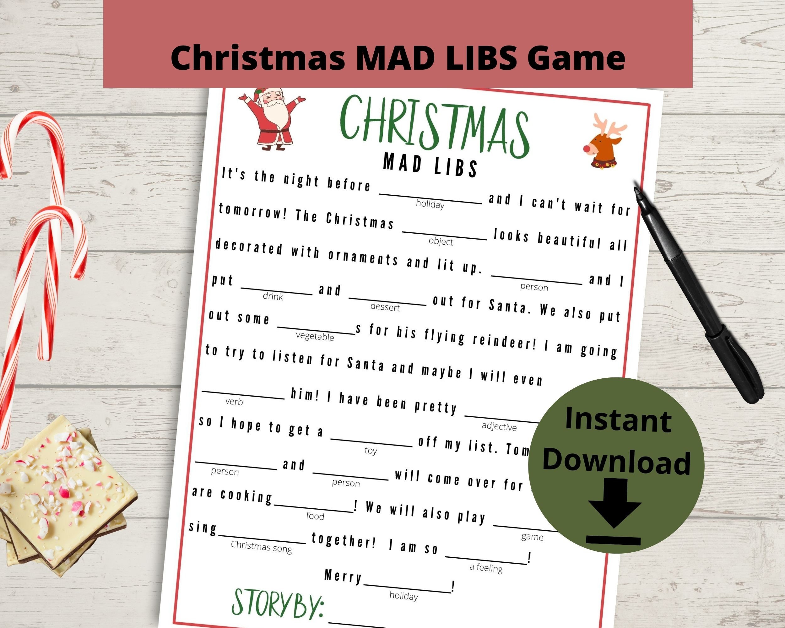 Christmas Mad Libs Game - Children's Holiday Party Game, Kids Madlibs ...