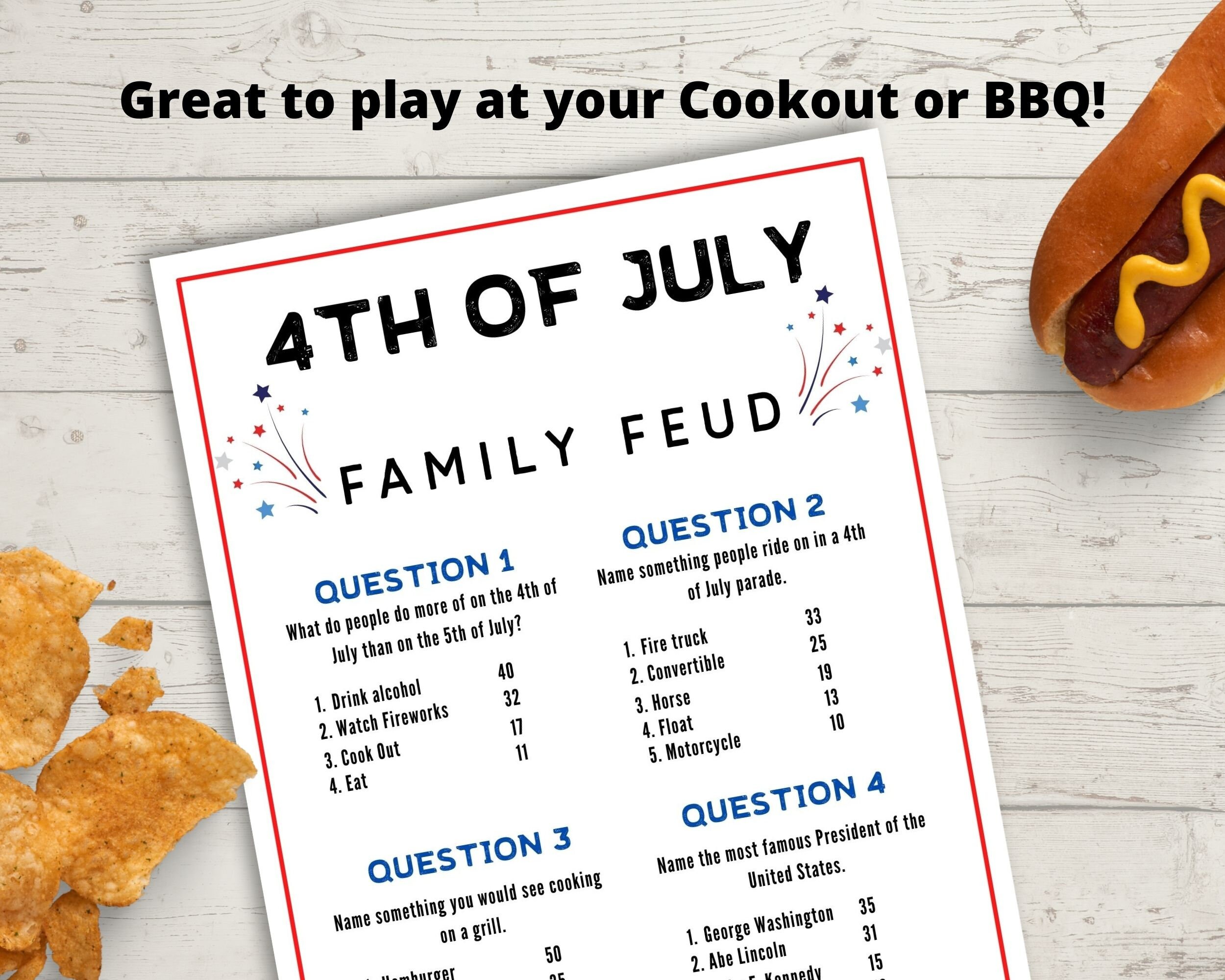 4th of July Family Feud Trivia Game - 4th of July Games, Fourth of July ...