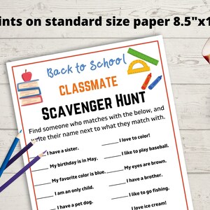 Back to School Classmate Scavenger Hunt Game - Icebreaker Game for Kids ...