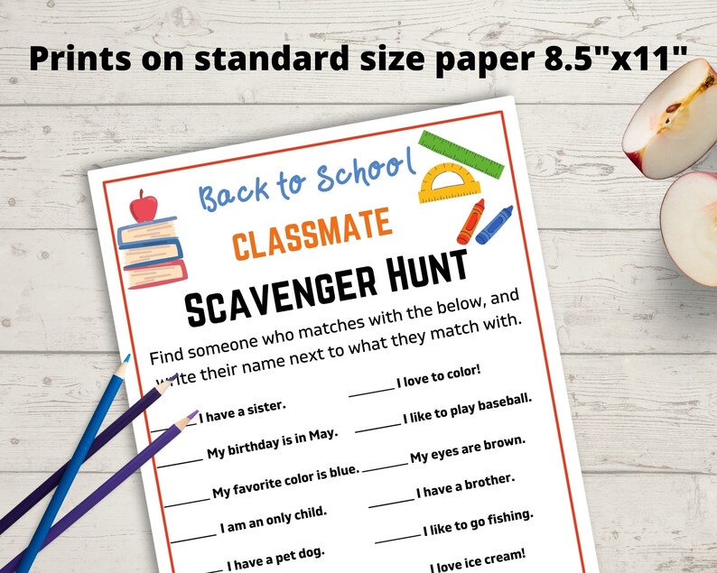 Back to School Classmate Scavenger Hunt Game - Icebreaker Game for Kids ...