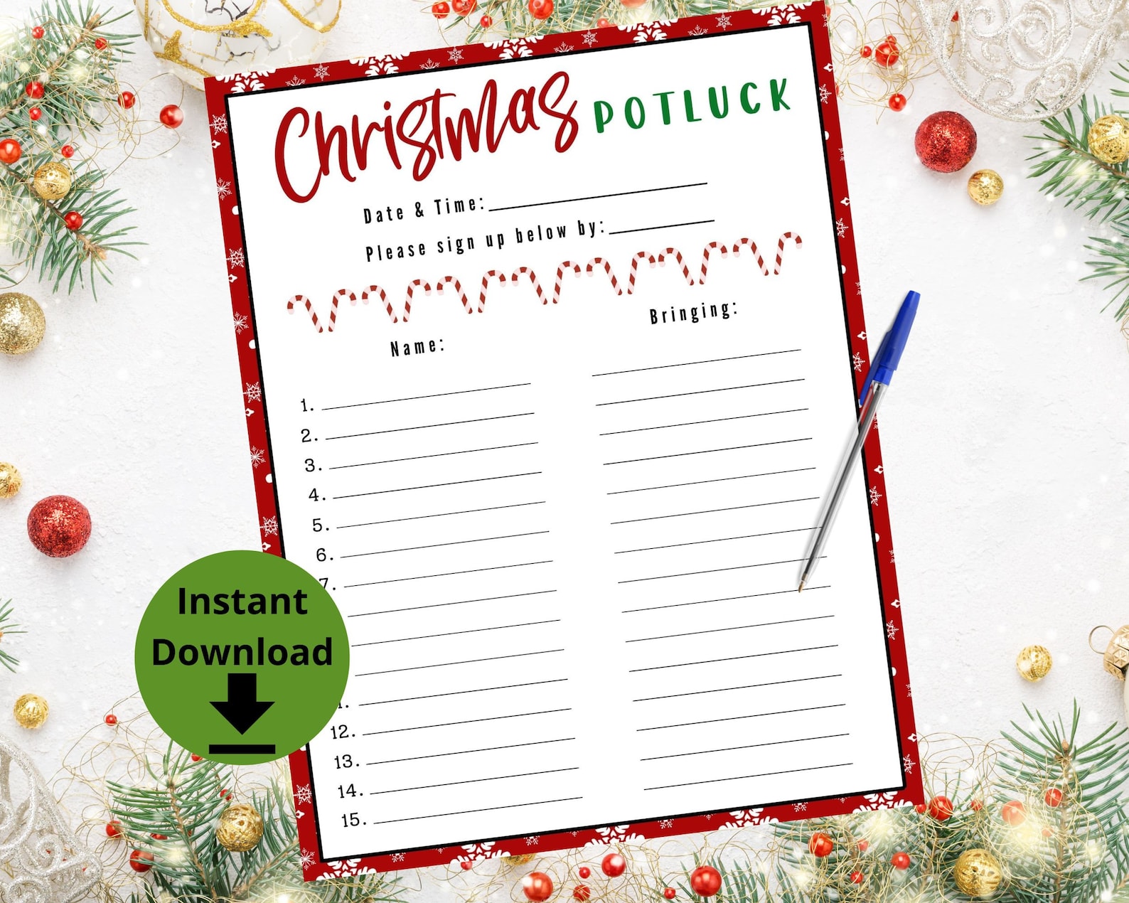 Christmas Potluck Signup - Sign up Sheet, Christmas Potluck Sign up ...