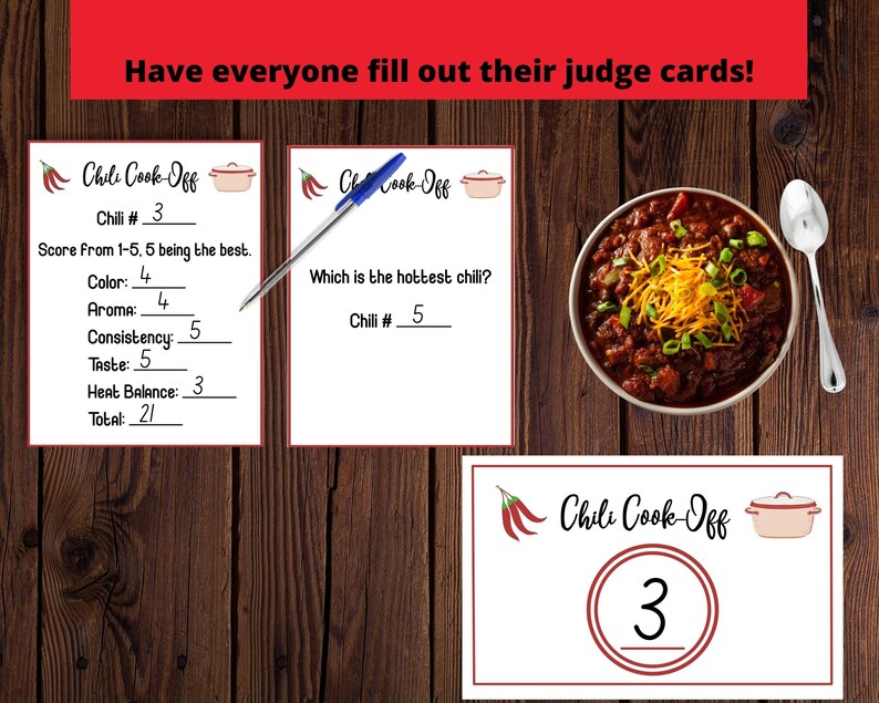 Chili Cook off Printable Set - Chili Contest Scorecards, Chili ...
