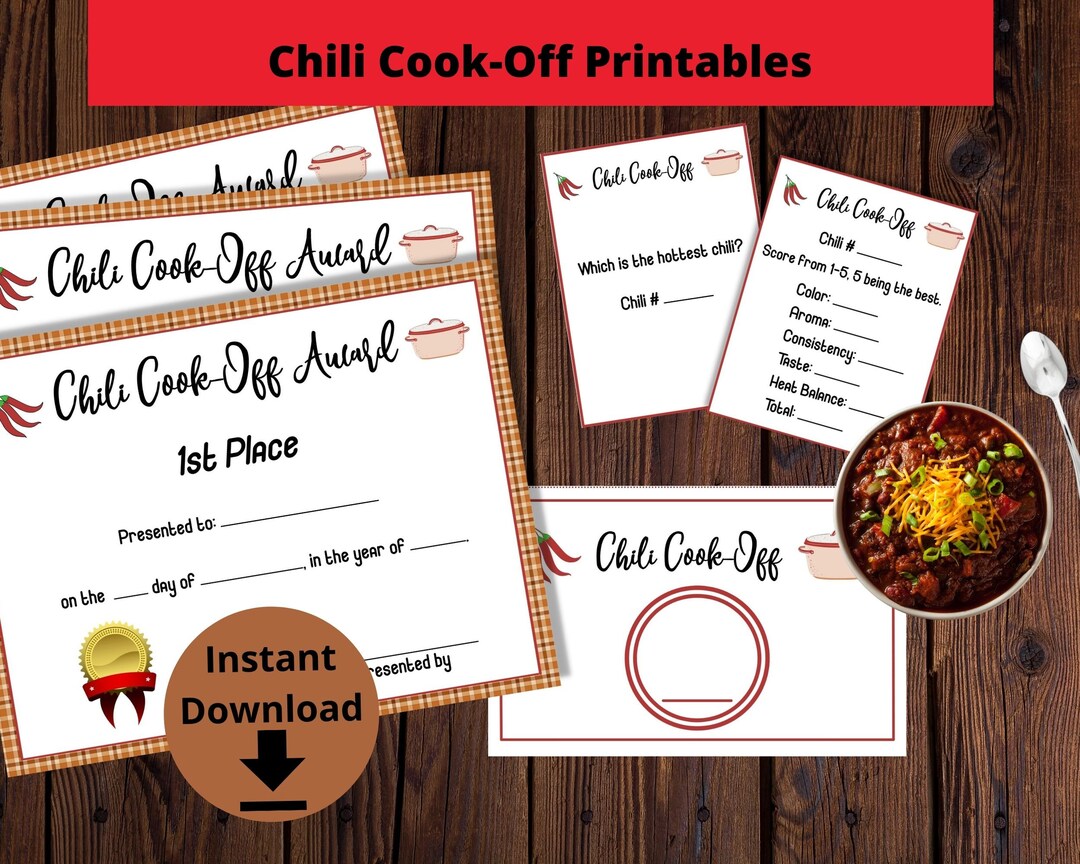 Chili Cook off Printable Set - Chili Contest Scorecards, Chili ...