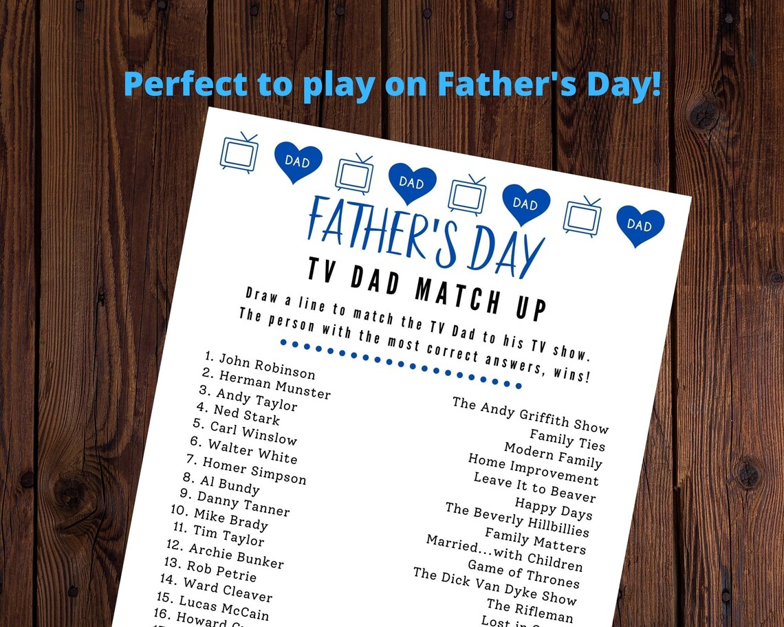 Father's Day Game, Father's Day Trivia Game, Dad's Day Game, Match up ...