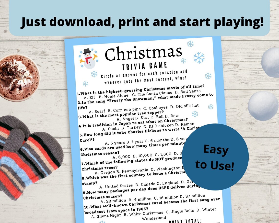 Christmas Trivia Game Printable Christmas Party Game - Etsy
