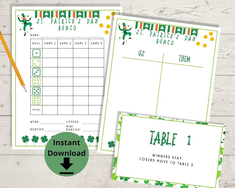 St. Patrick's Day Bunco - Bunco Printables, Bunco Game, Saint Patrick's ...