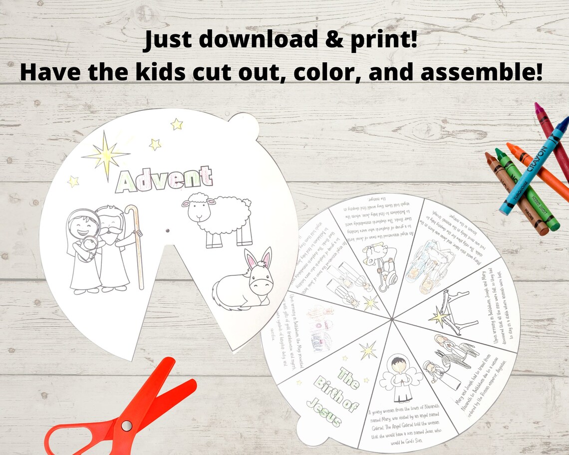 Nativity Coloring Wheel - Kids Printable Advent Wheel, Nativity Story ...