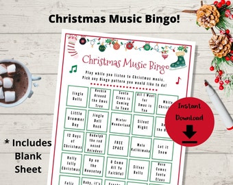 Christmas Music Bingo Printable, Work Holiday Bingo, Christmas Song ...