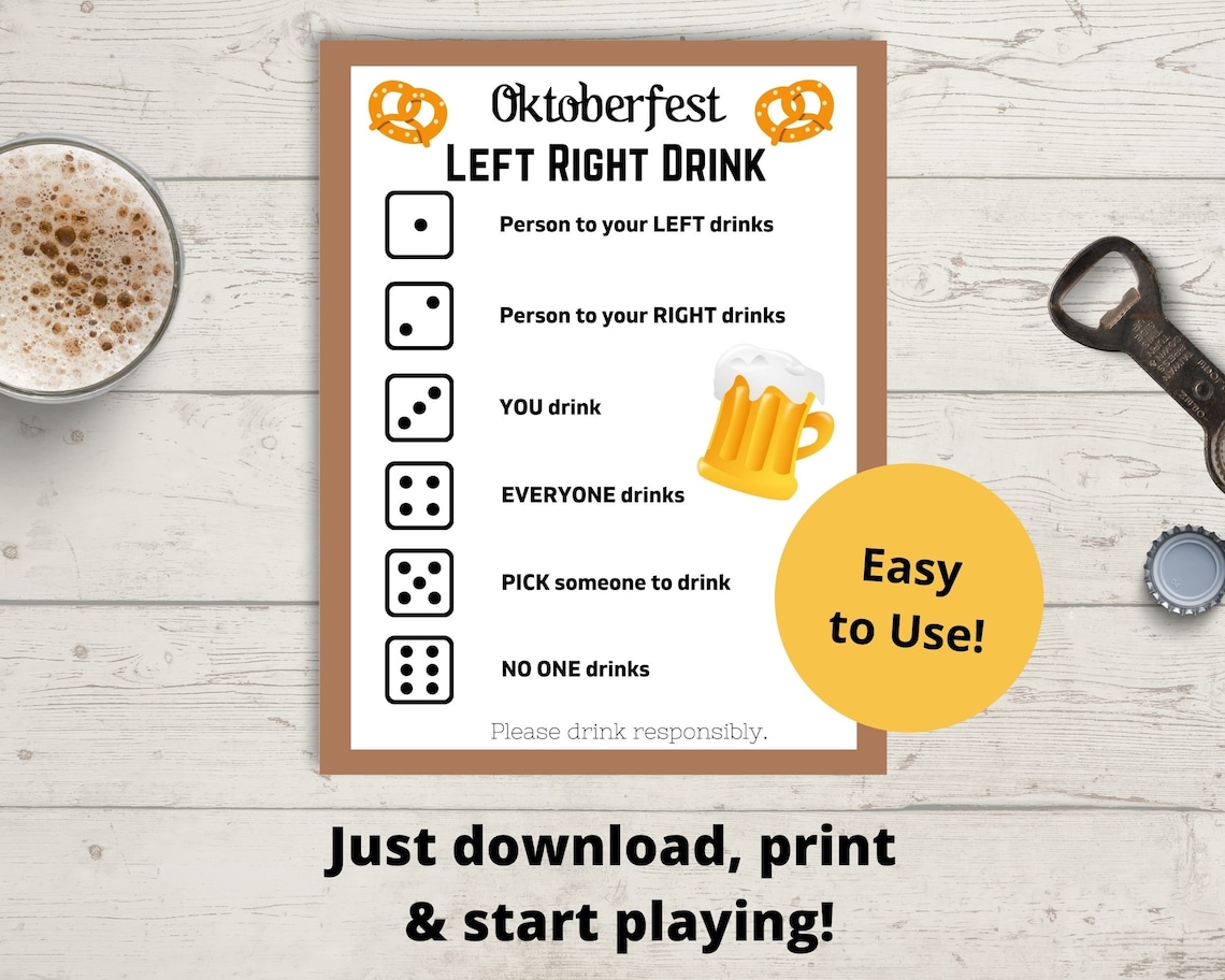 Oktoberfest Party Game - Left, Right, Drink Dice Game for Octoberfest ...