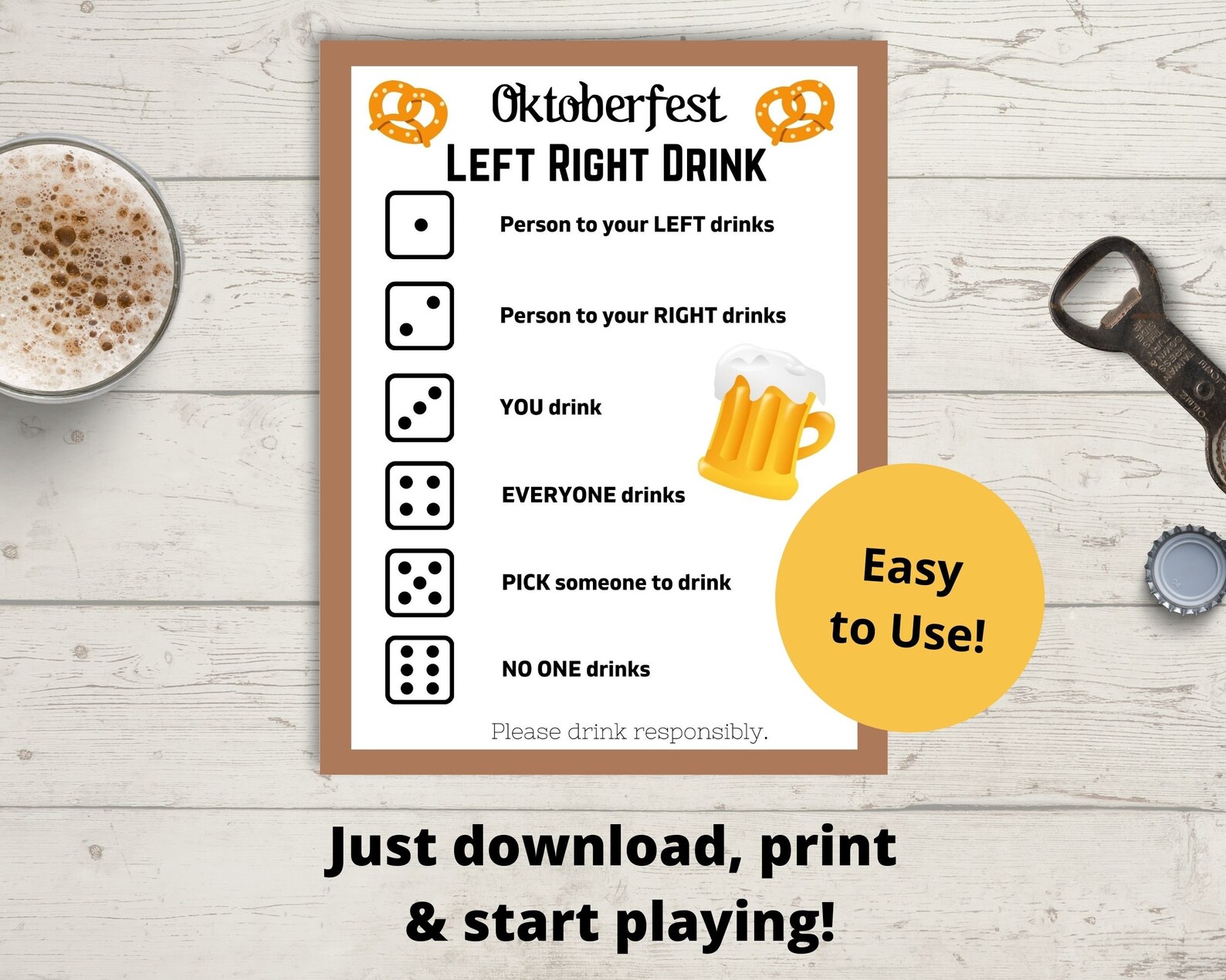 Oktoberfest Party Game - Left, Right, Drink Dice Game for Octoberfest ...