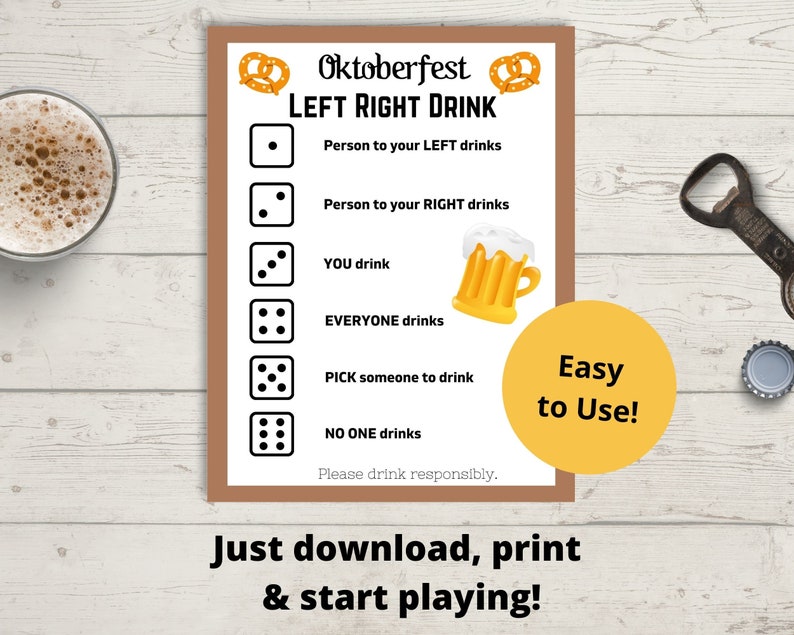 Oktoberfest Party Game - Left, Right, Drink Dice Game for Octoberfest ...