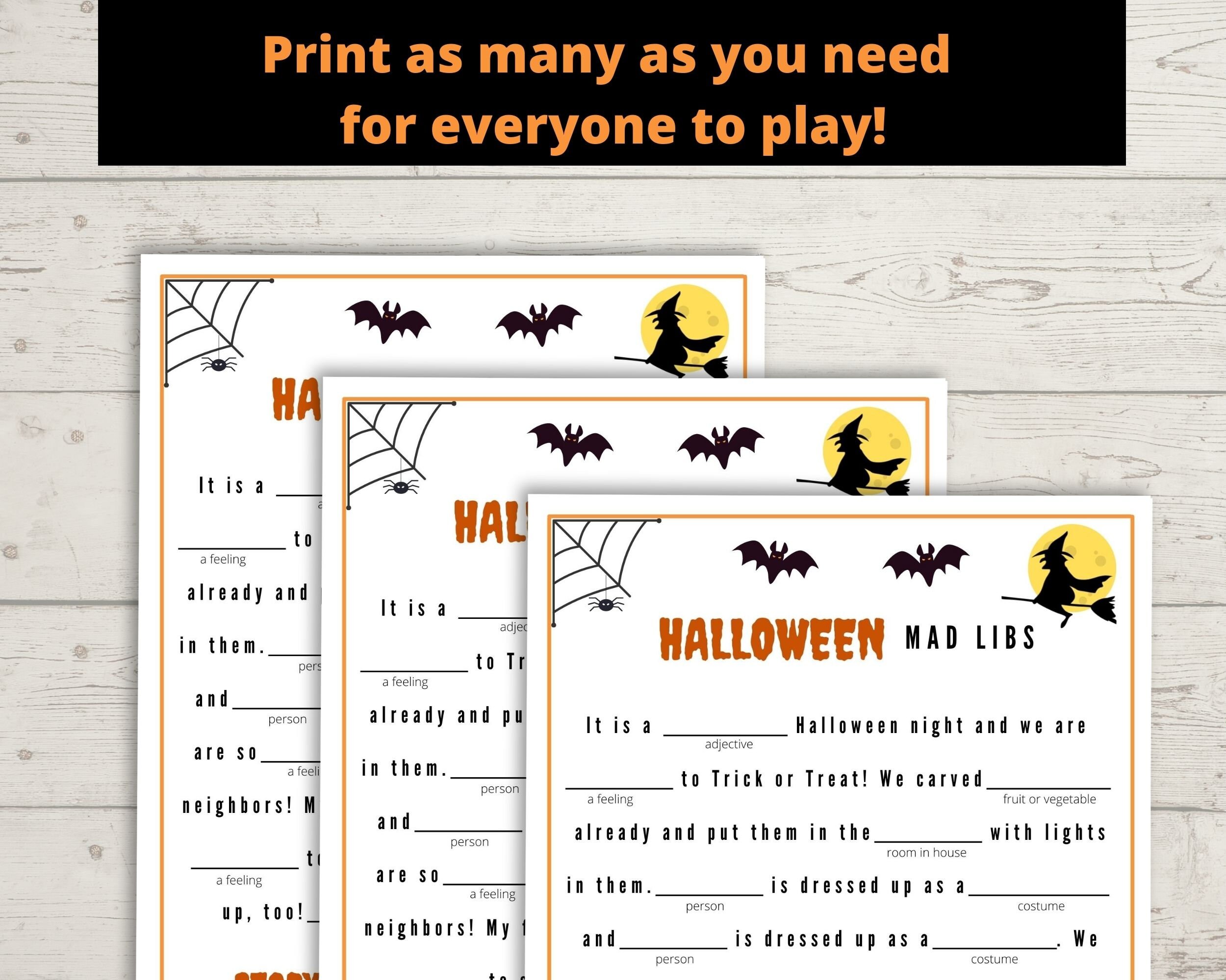 Halloween Mad Libs Game - Children's Halloween Party Game, Kids Madlibs ...