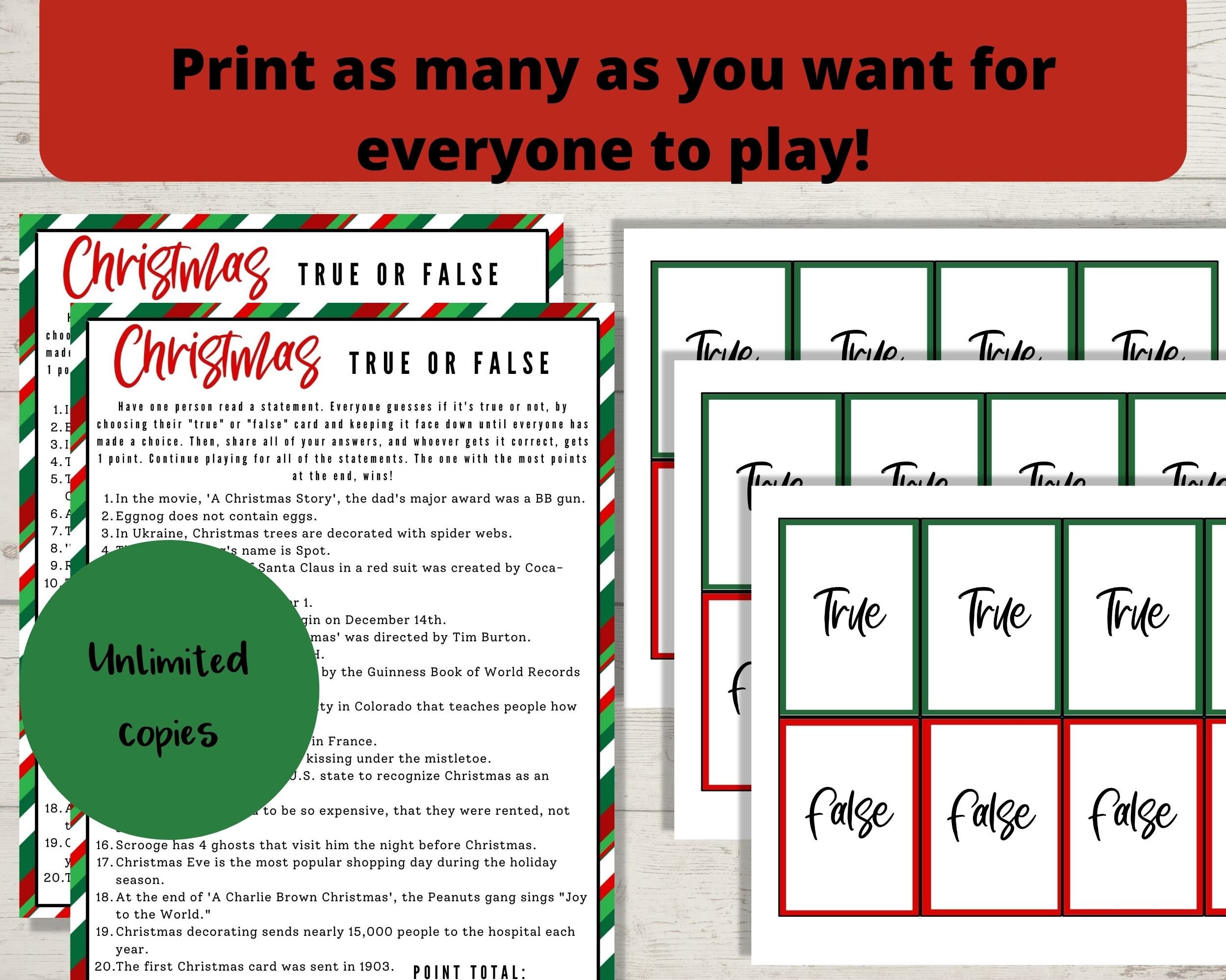 Christmas Trivia True or False Game Fact or Fiction - Etsy