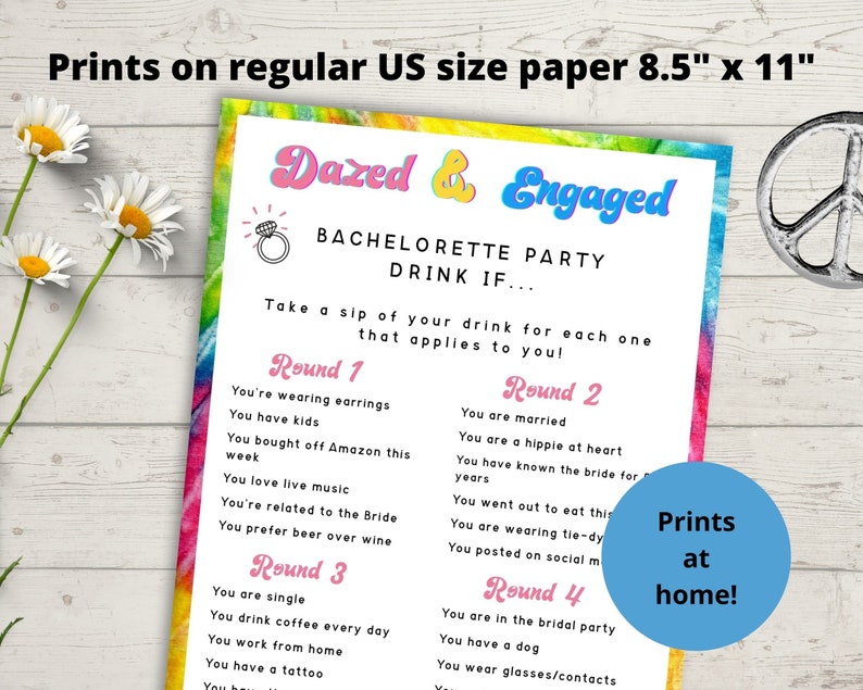 Dazed and Engaged Bachelorette Party Drink If Game - Boozed and ...