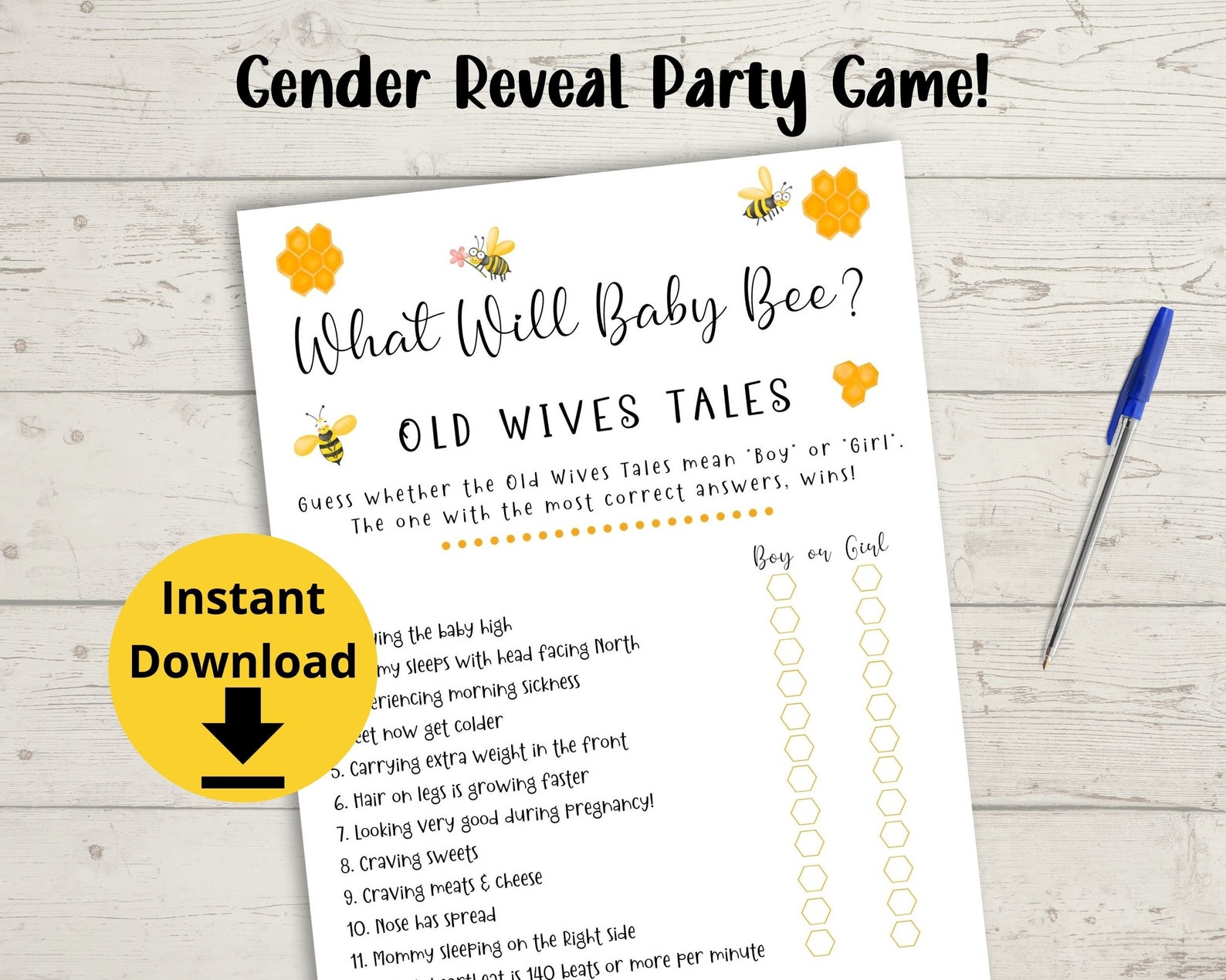 Gender Reveal Printable Game What Will Baby Bee Game, Honeybee Shower ...