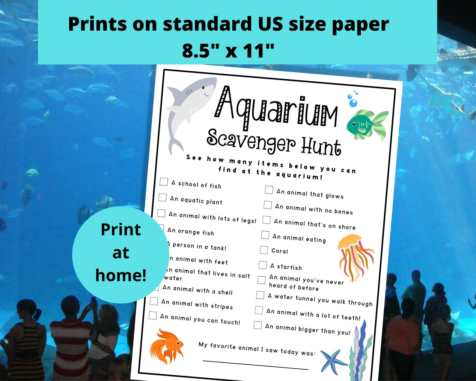 Aquarium Scavenger Hunt Aquarium Treasure Hunt, Ocean Hunt for Kids ...