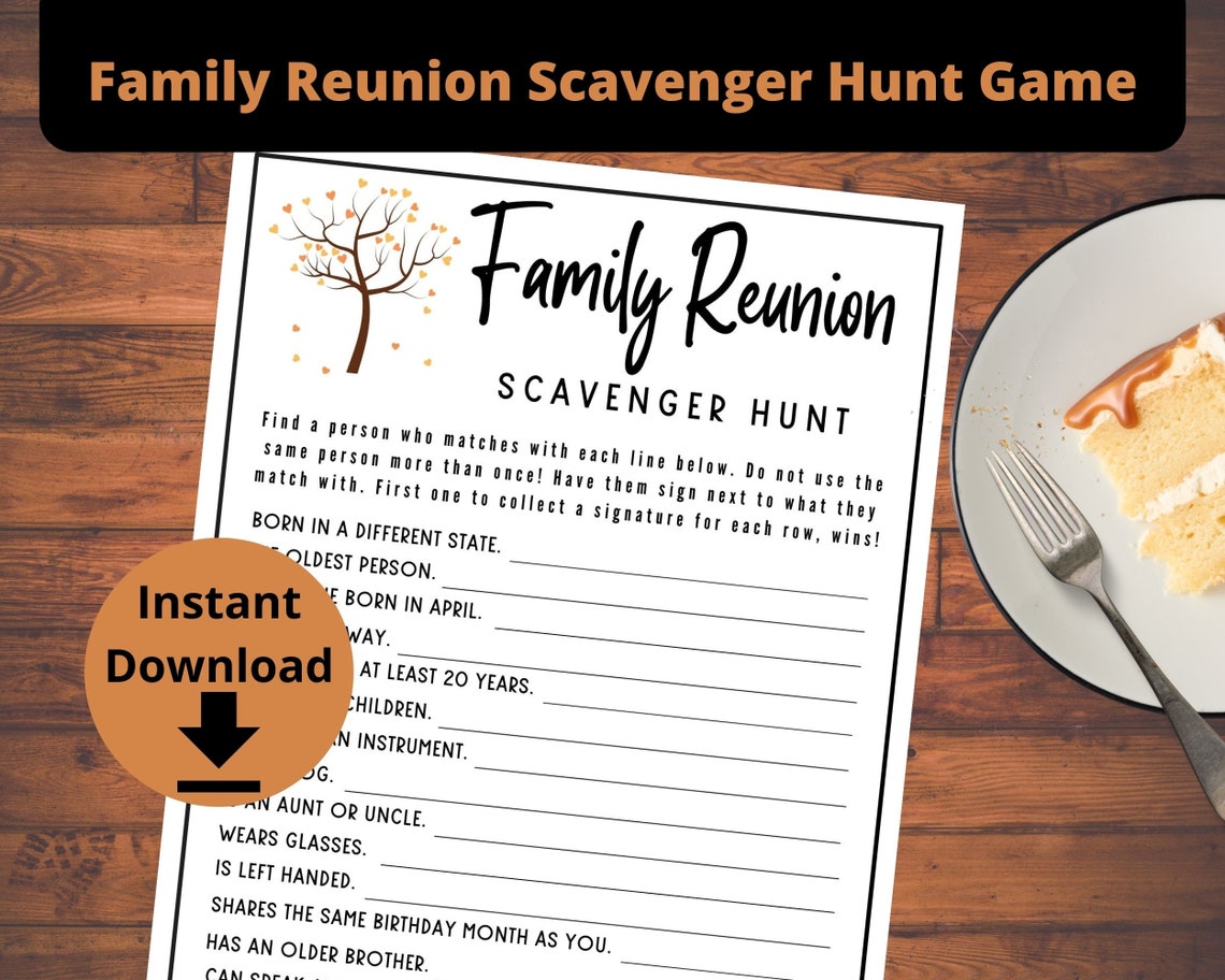 Family Reunion Scavenger Hunt Game - Printable Family Reunion Game ...