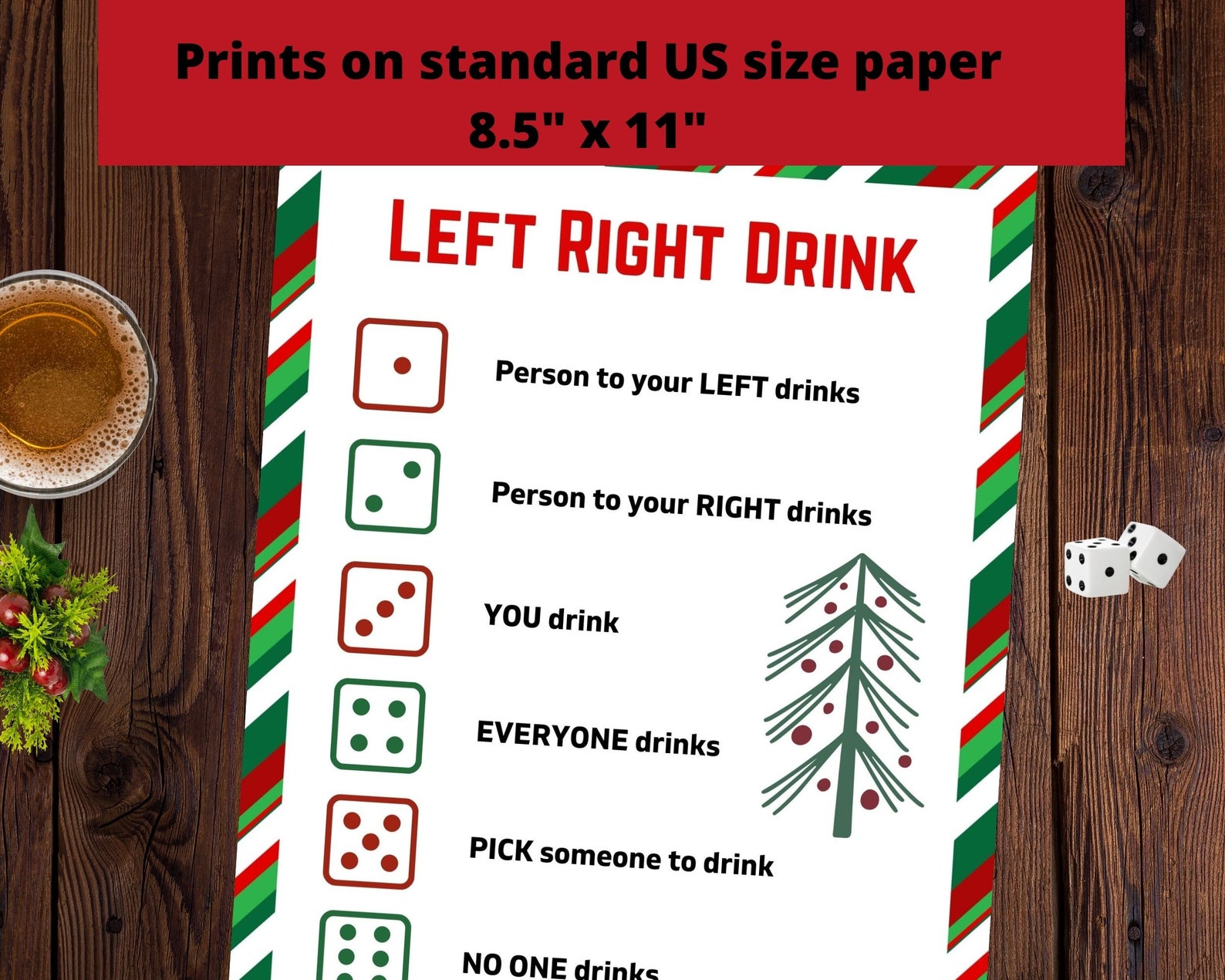Christmas Party Drunk Dice Game Left Right Drink, Adult Christmas ...