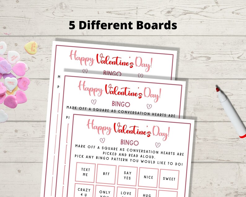 Valentine's Day Bingo Game - Conversation Heart Bingo Boards, Bingo ...