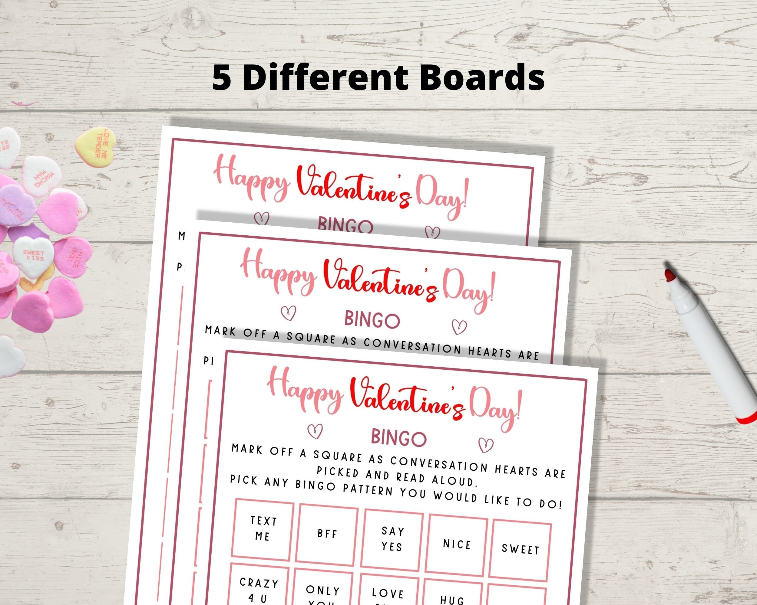 Valentine's Day Bingo Game - Conversation Heart Bingo Boards, Bingo ...