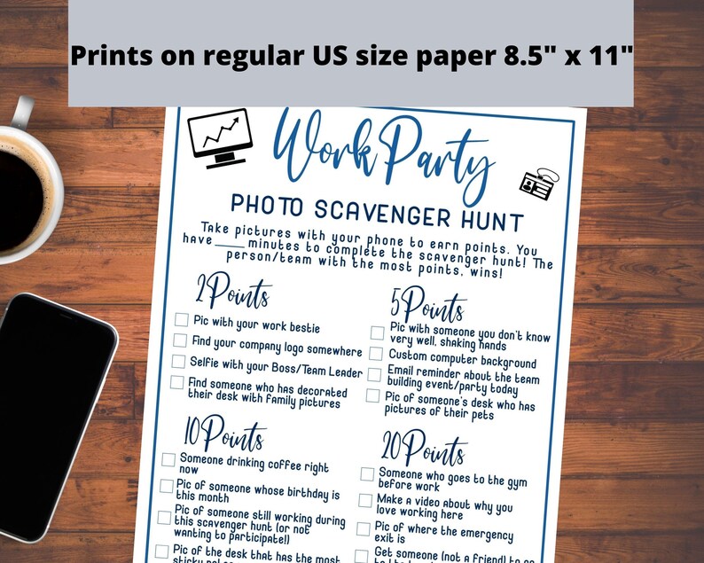 Work Scavenger Hunt Office Party Printable Team Building - Etsy