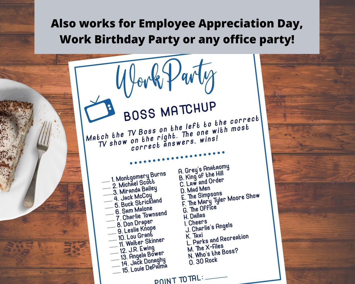 Work Party Game Boss Match up - Office Party Printable, Boss's Day ...