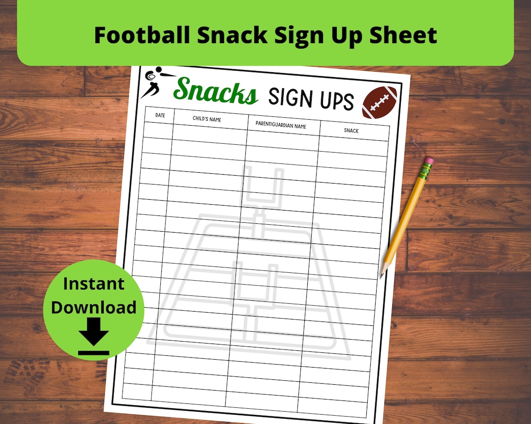 Football Snack Sign up Sheet - Football Printable, Football Snacks Sign ...