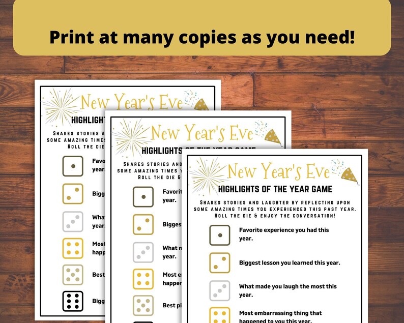 New Year's Eve Highlights of the Year Dice Game - Printable NYE Party ...