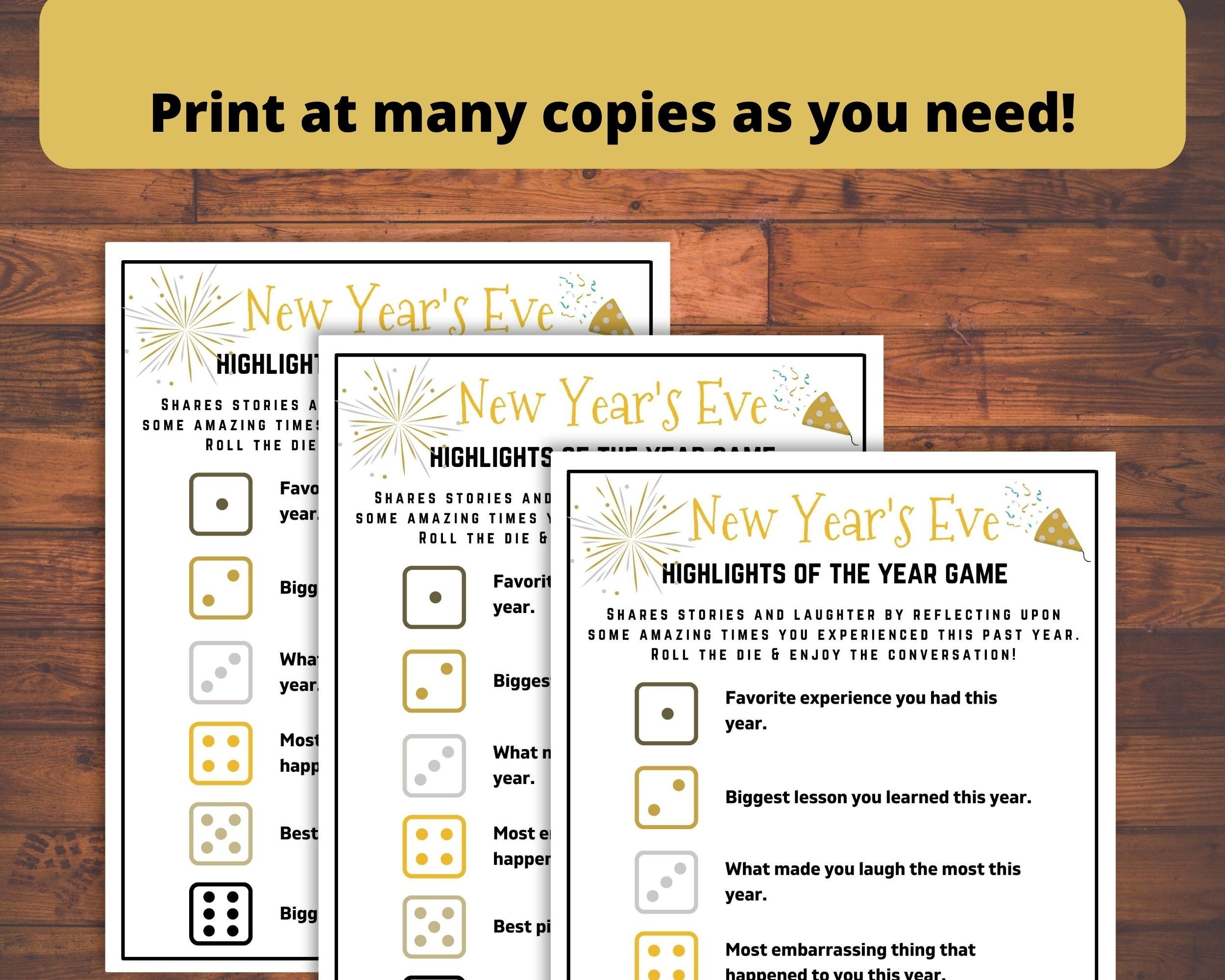 New Year's Eve Highlights of the Year Dice Game - Printable NYE Party ...