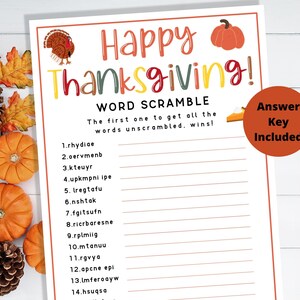 Thanksgiving Word Scramble - Word Game, Thansgiving Kids Game ...