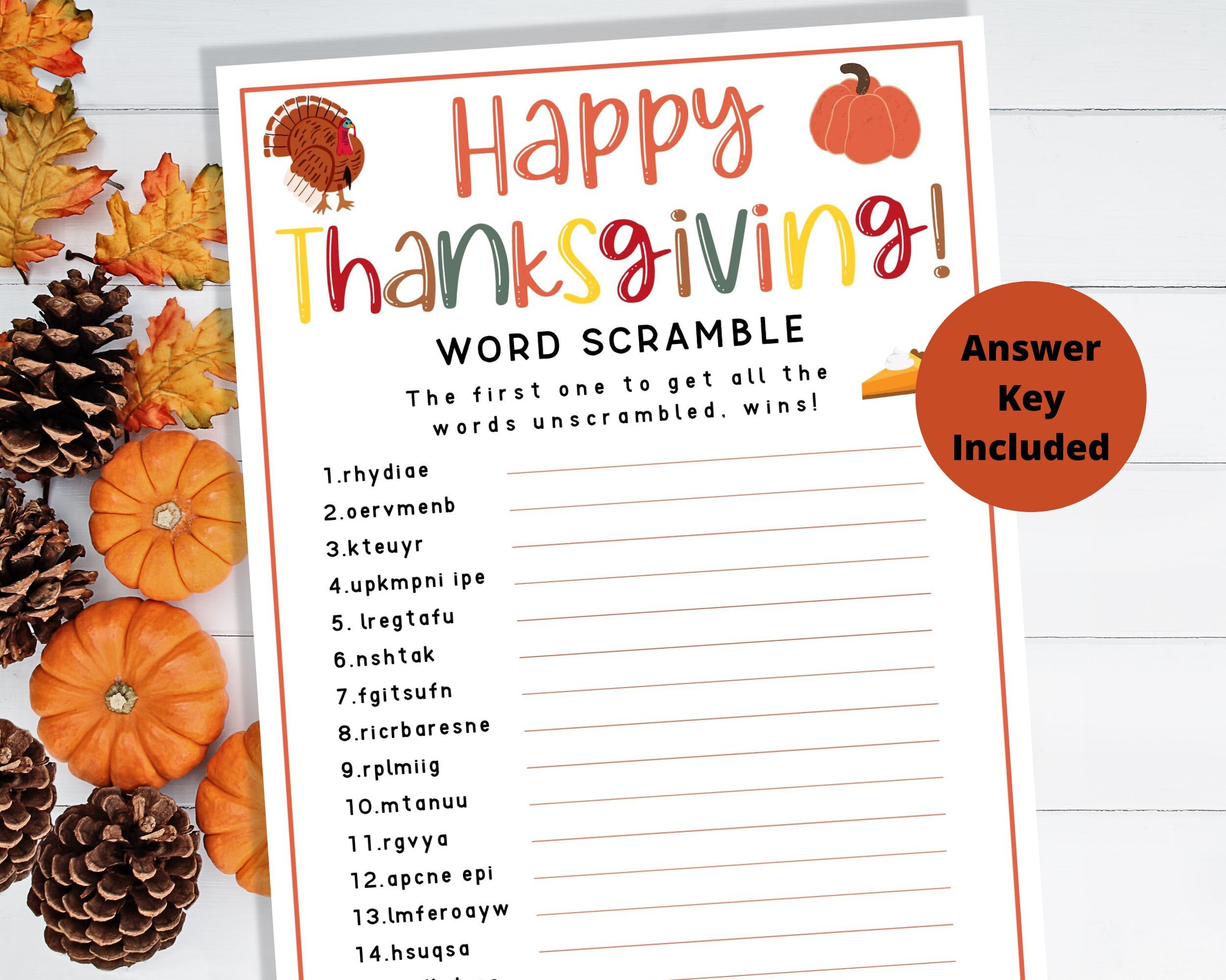 Thanksgiving Word Scramble - Word Game, Thansgiving Kids Game ...
