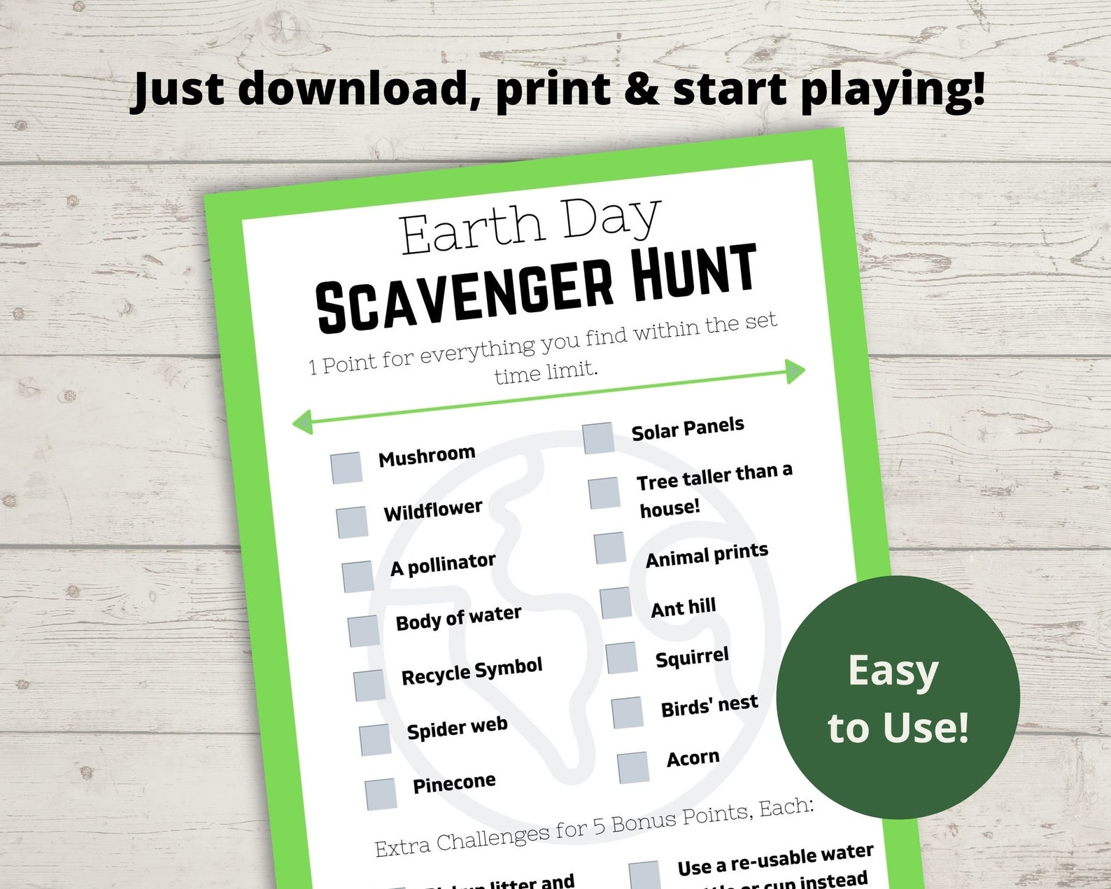 Earth Day Scavenger Hunt for Kids Printable Earth Day Game | Etsy