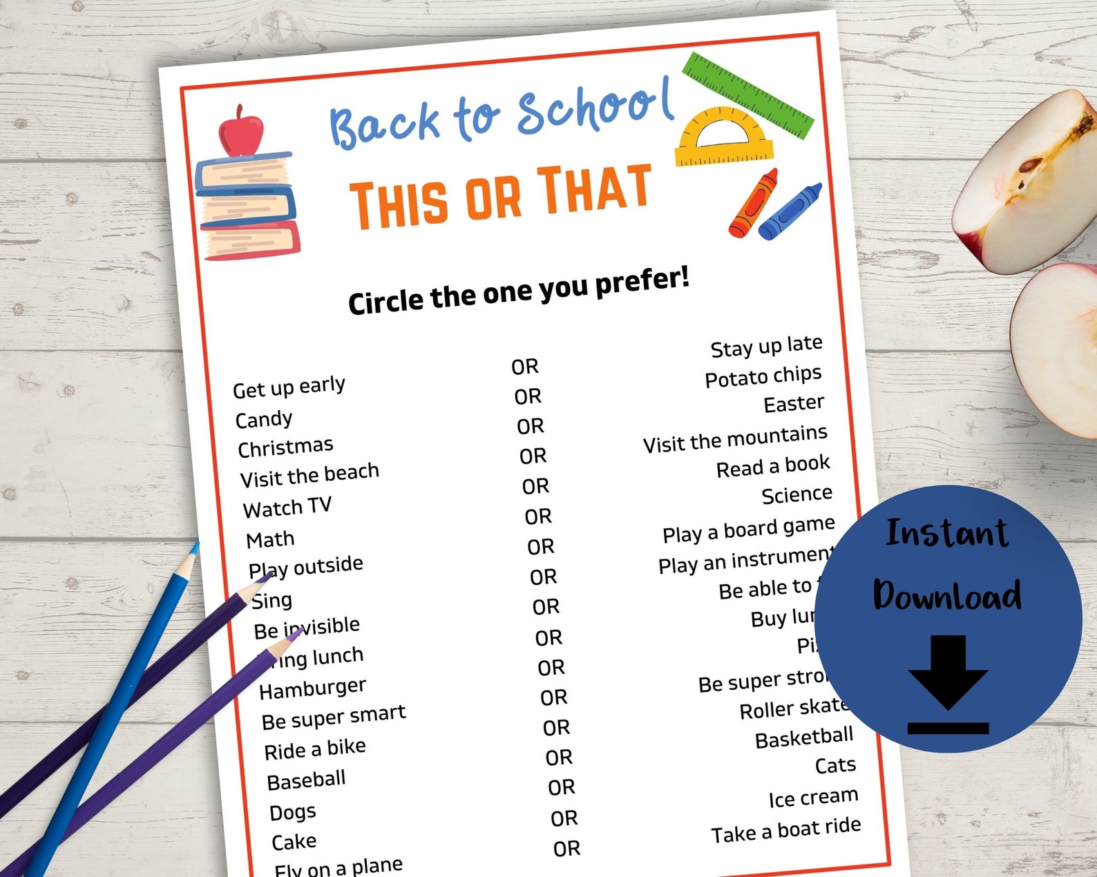 Back to School This or That Children's Game First Day of School ...