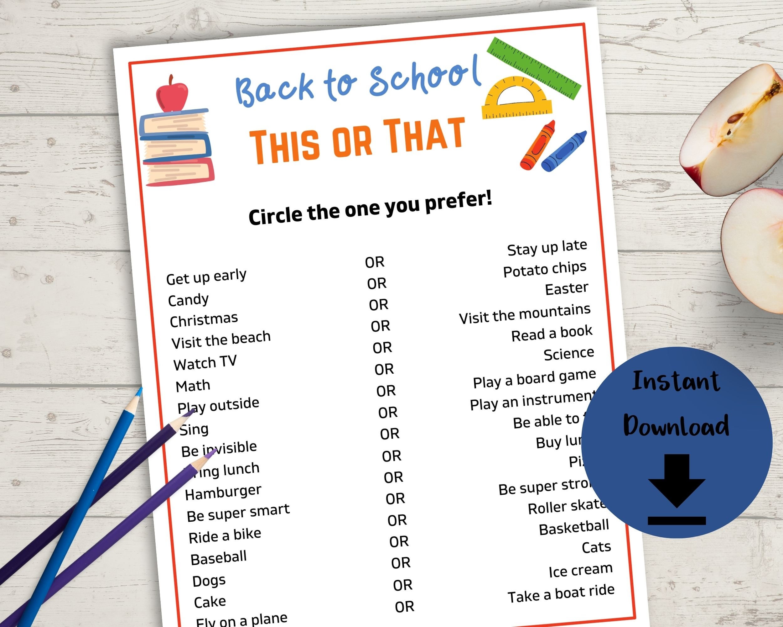 Back to School This or That Children's Game First Day of School ...