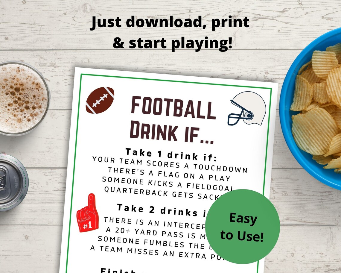 Football Drinking Game - Sunday Football Drink If Party Game, Printable ...
