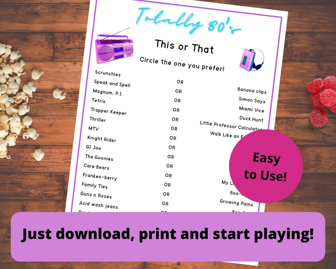 80's Party Games This or That Game 80s Themed Game - Etsy
