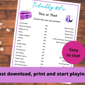 80's Party Games - This or That Game, 80s Themed Game, 50th or 40th ...