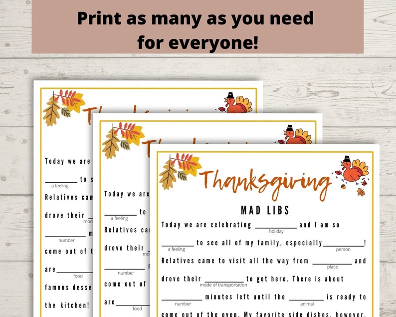 Thanksgiving Mad Libs Game - Children's Thanksgiving Party Game, Kids ...